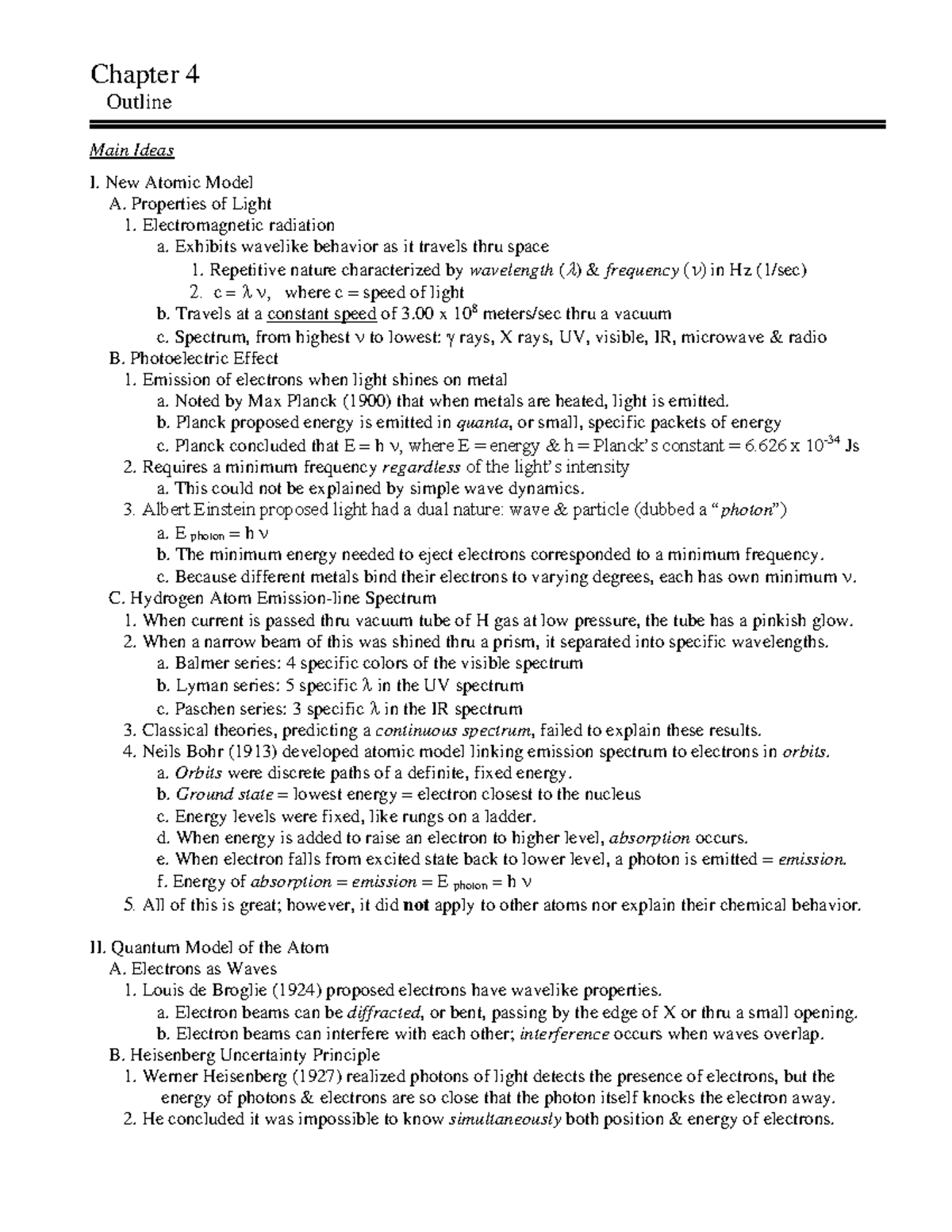 Chapter 4 Outline - Arrangement of Electrons in Atoms - Chapter 4 ...