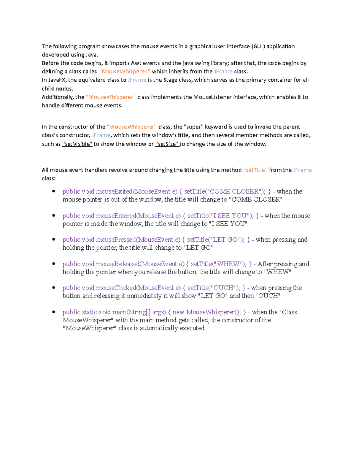 CS1102 Discussion Forum Unit 6 - The following program showcases the mouse events in a graphical ...