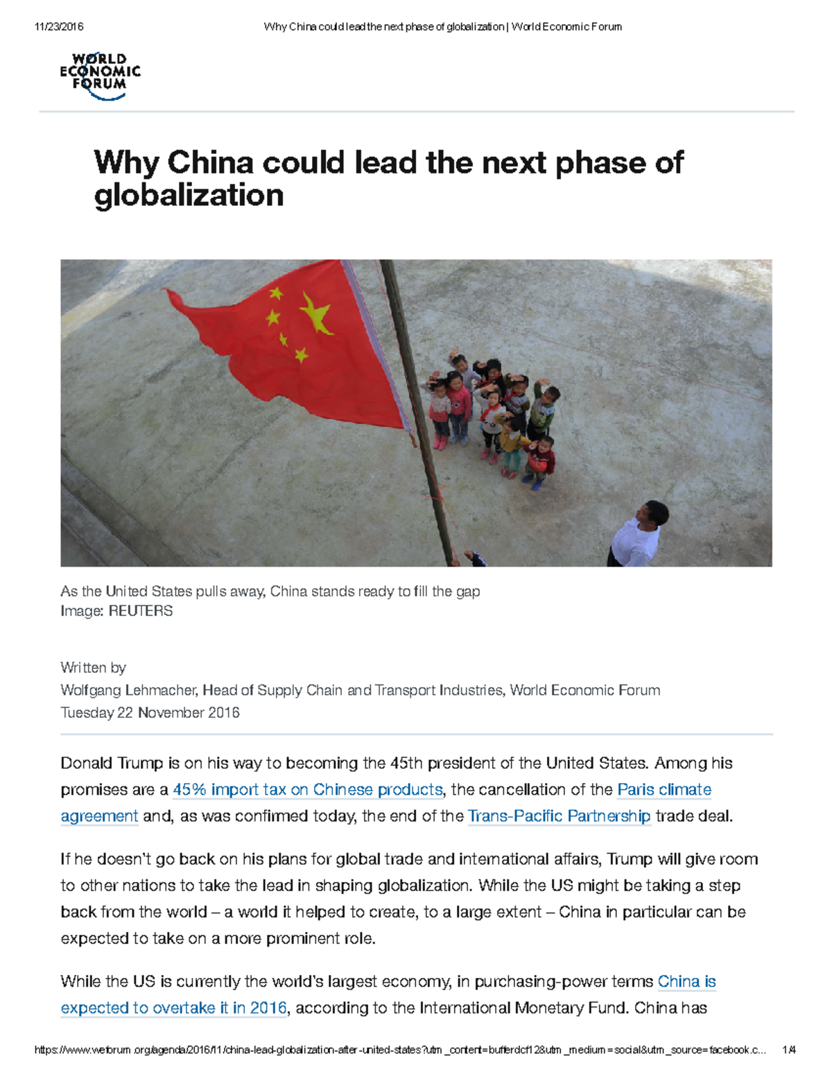 Why China could lead the next phase of globalization World Economic ...