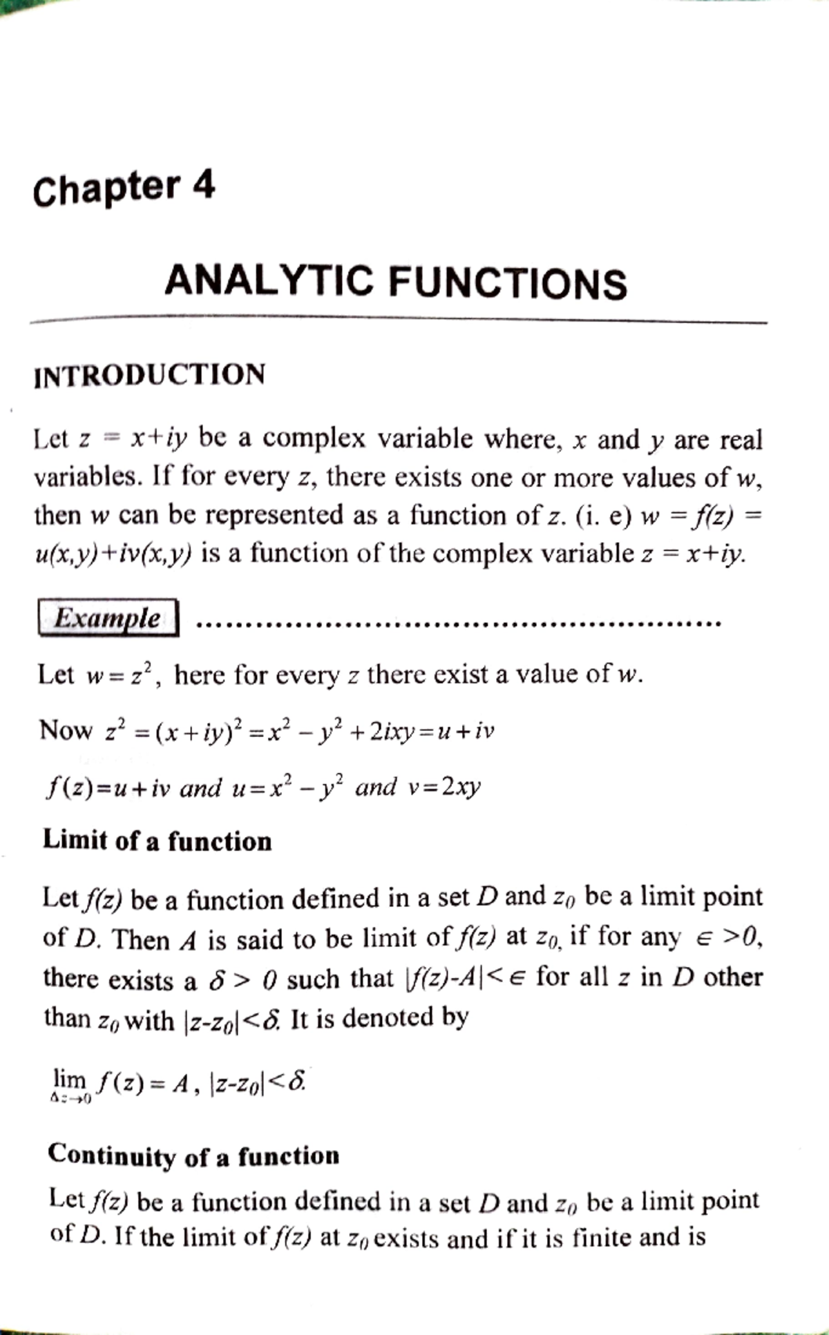 Maths Book Srmncr Chapter 4 Analytic Functions Introduction Let Z Be A Complex Variable Where