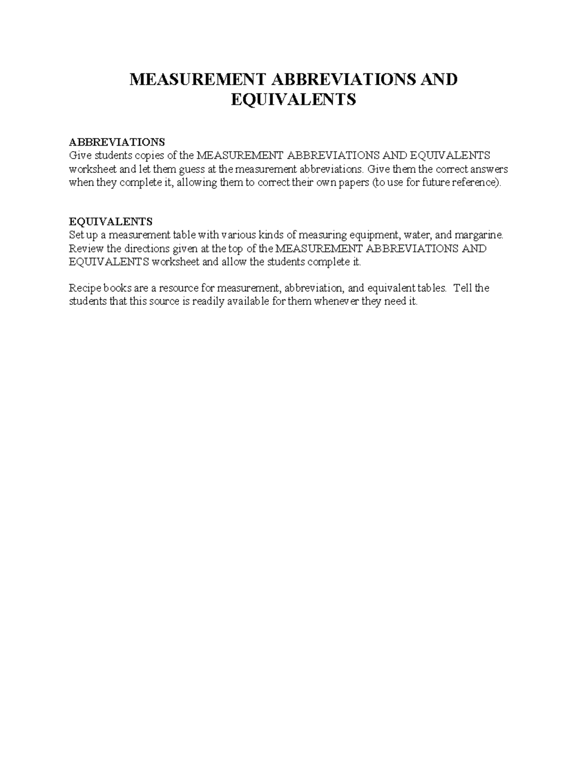 Measure abbrev equiv 1 - MEASUREMENT ABBREVIATIONS AND EQUIVALENTS ...