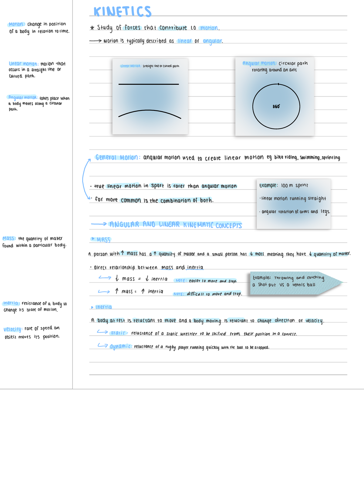 Physical Education - notes on some of kinetics, kinematics - Studocu