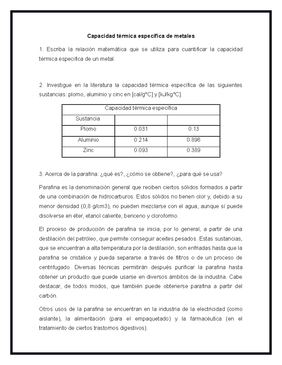 Cuestionario Previo - Capacidad térmica específica de metales Escriba ...