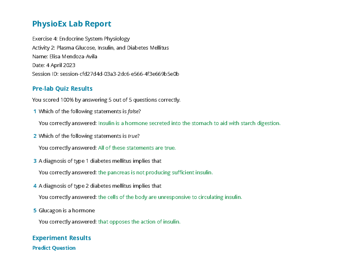 PhysioEx Lab Report: Endocrine System Physiology Activity 2 - Studocu