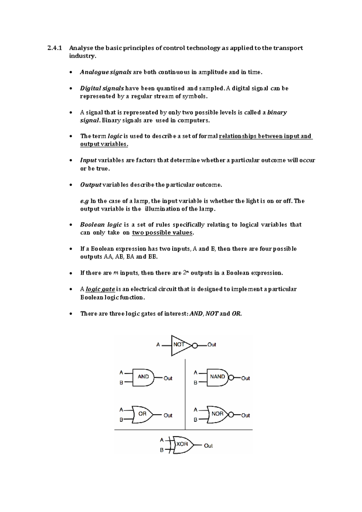 Logic Gates - 2.4 Analyse the basic principles of control technology as ...