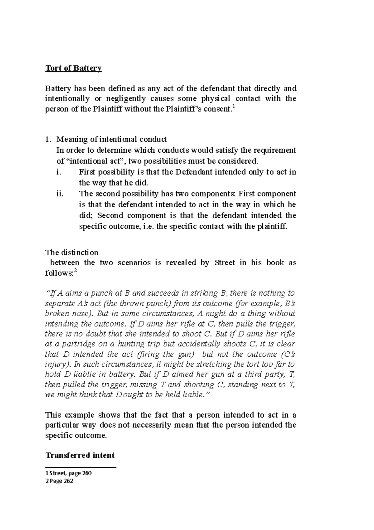 2.1 Tort of Battery - Lecture Notes - Tort of Battery Battery has been ...