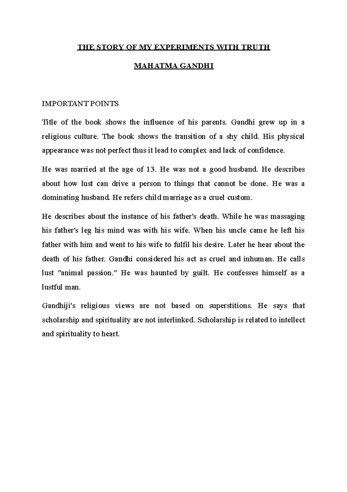 THE Story OF MY Experiments WITH Truth - THE STORY OF MY EXPERIMENTS ...