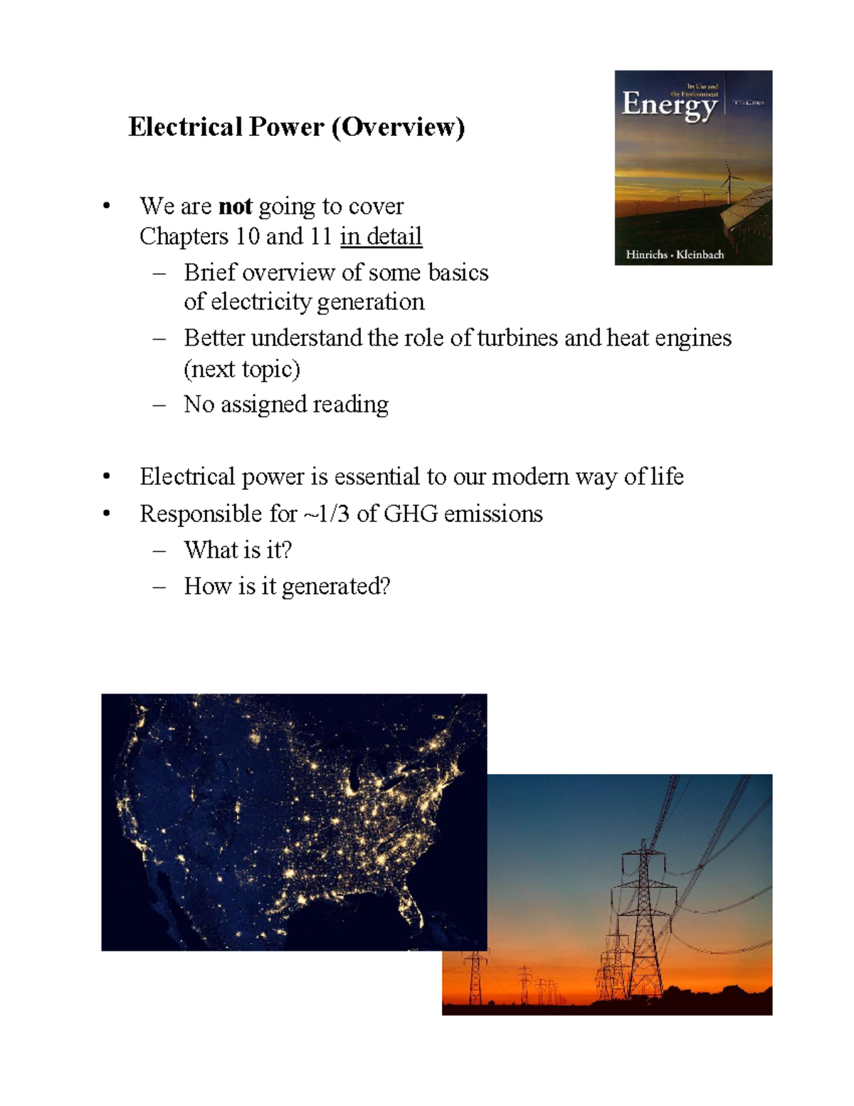 Electricity lecture slide - Electrical Power (Overview) We are notgoing ...