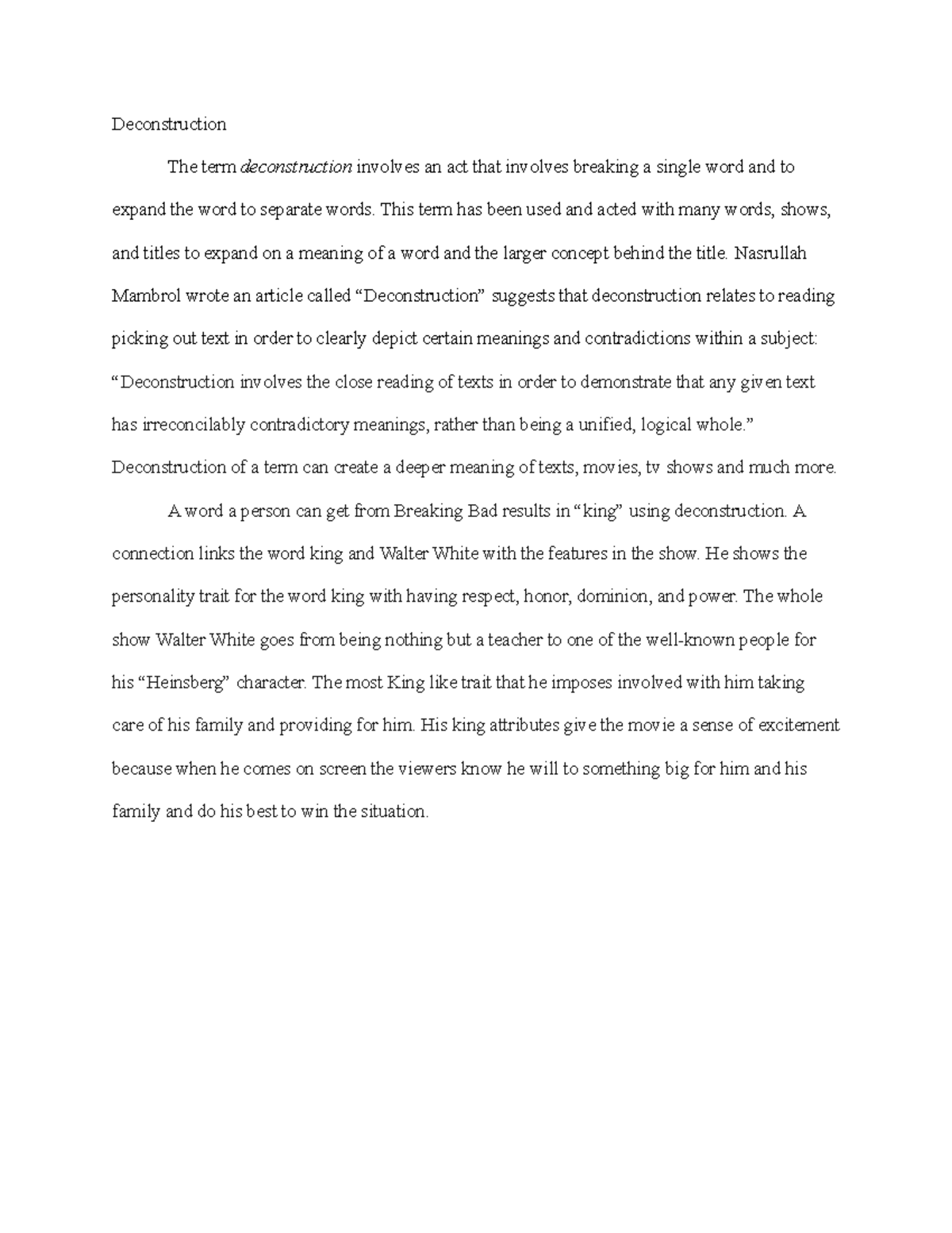 Comp 2 Paper - Class full pager assignment - Deconstruction The term ...