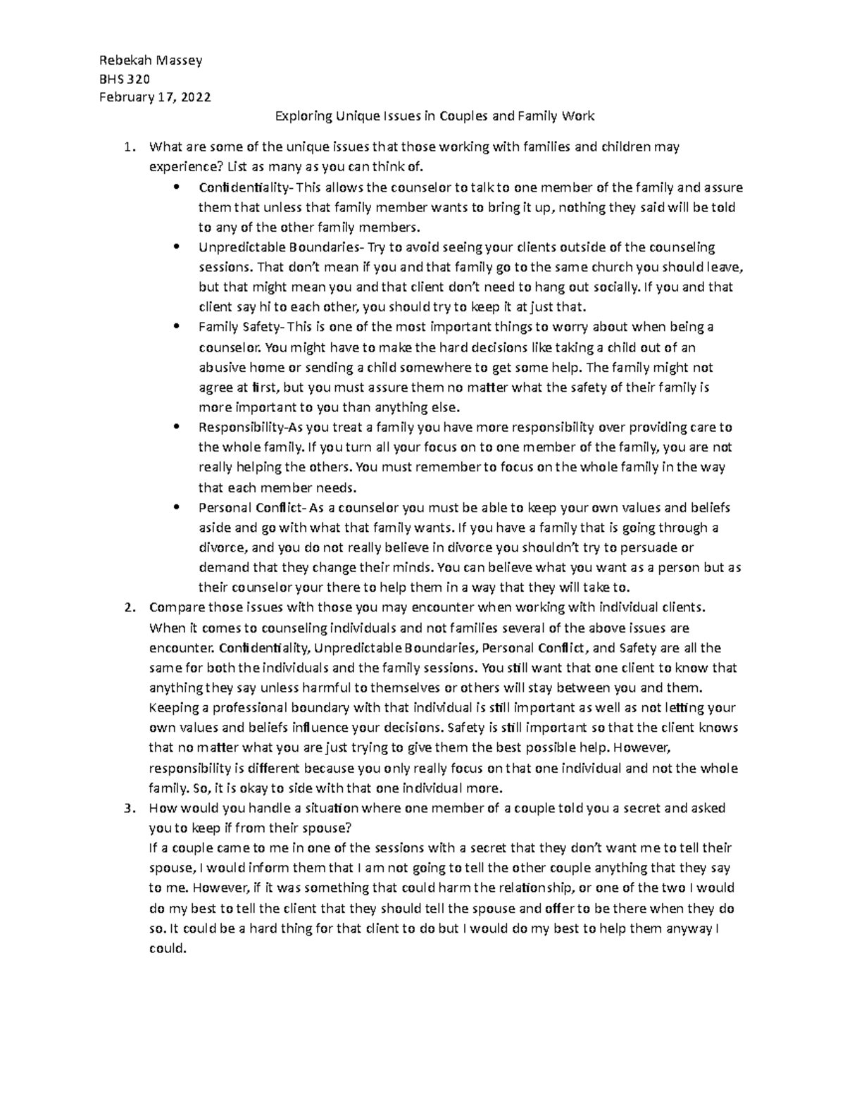 Exploring Unique Issues in Couples and Family Work - BHS-320 - GCU ...