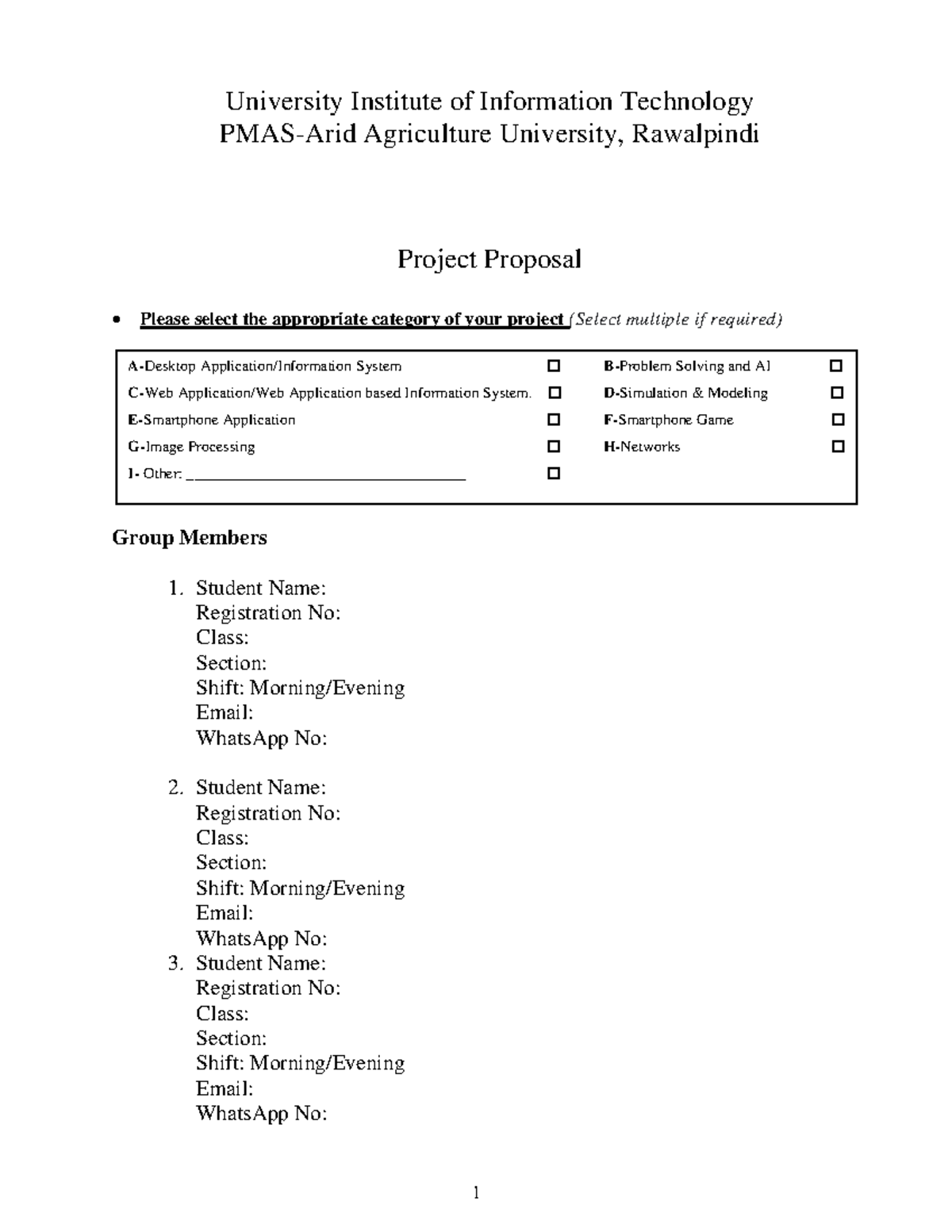 Project Proposal template for SE Assignment - University Institute of ...