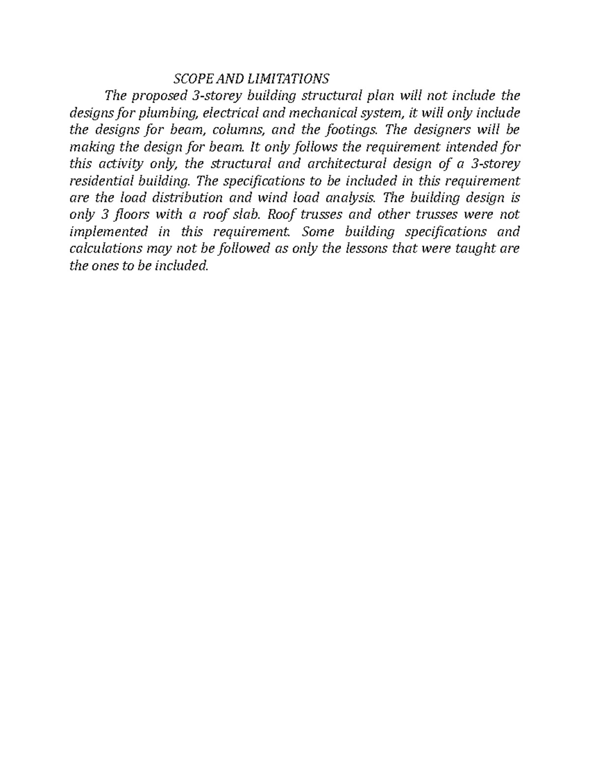 Scope-AND- Limitations - SCOPE AND LIMITATIONS The proposed 3-storey ...