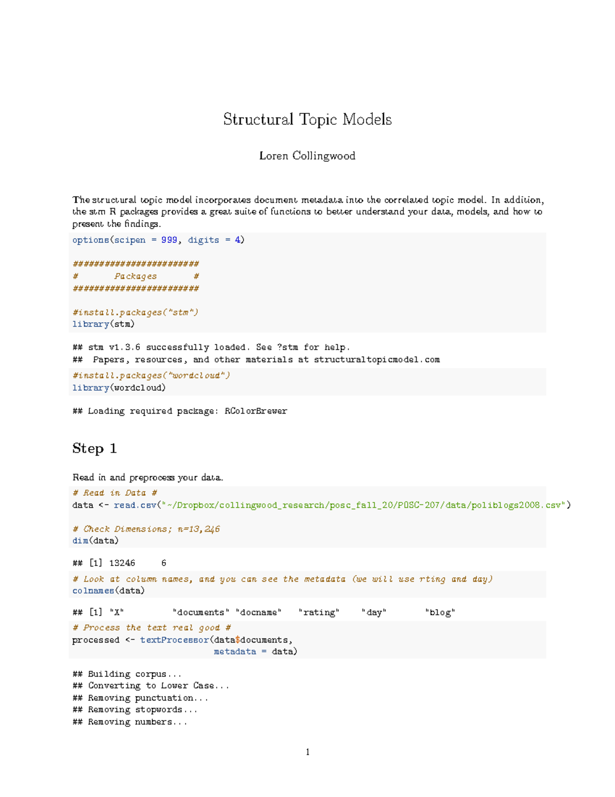 Week6 stm - Grade A+ - Structural Topic Models Loren Collingwood The structural topic model ...