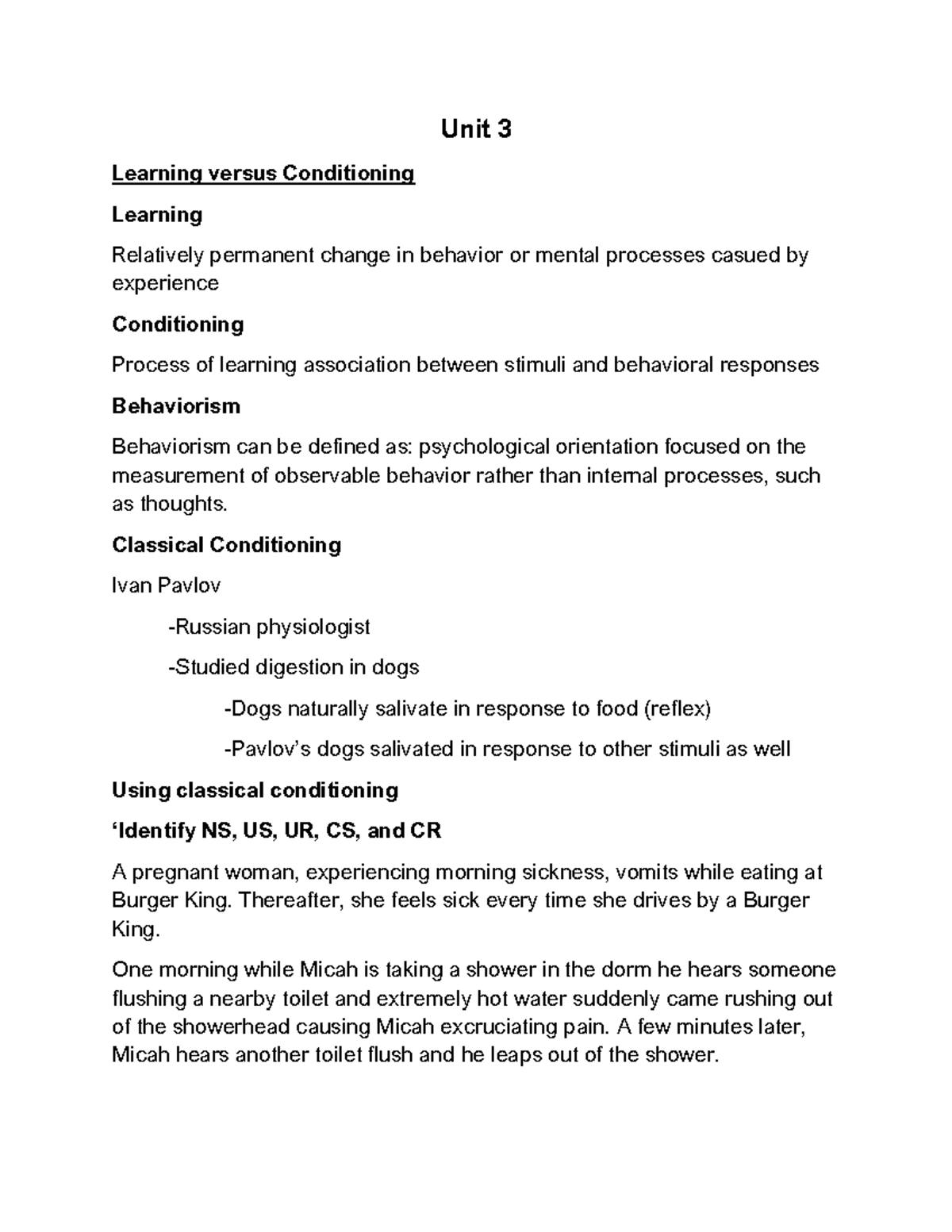 Unit 3 In class powerpoint - Unit 3 Learning versus Conditioning ...