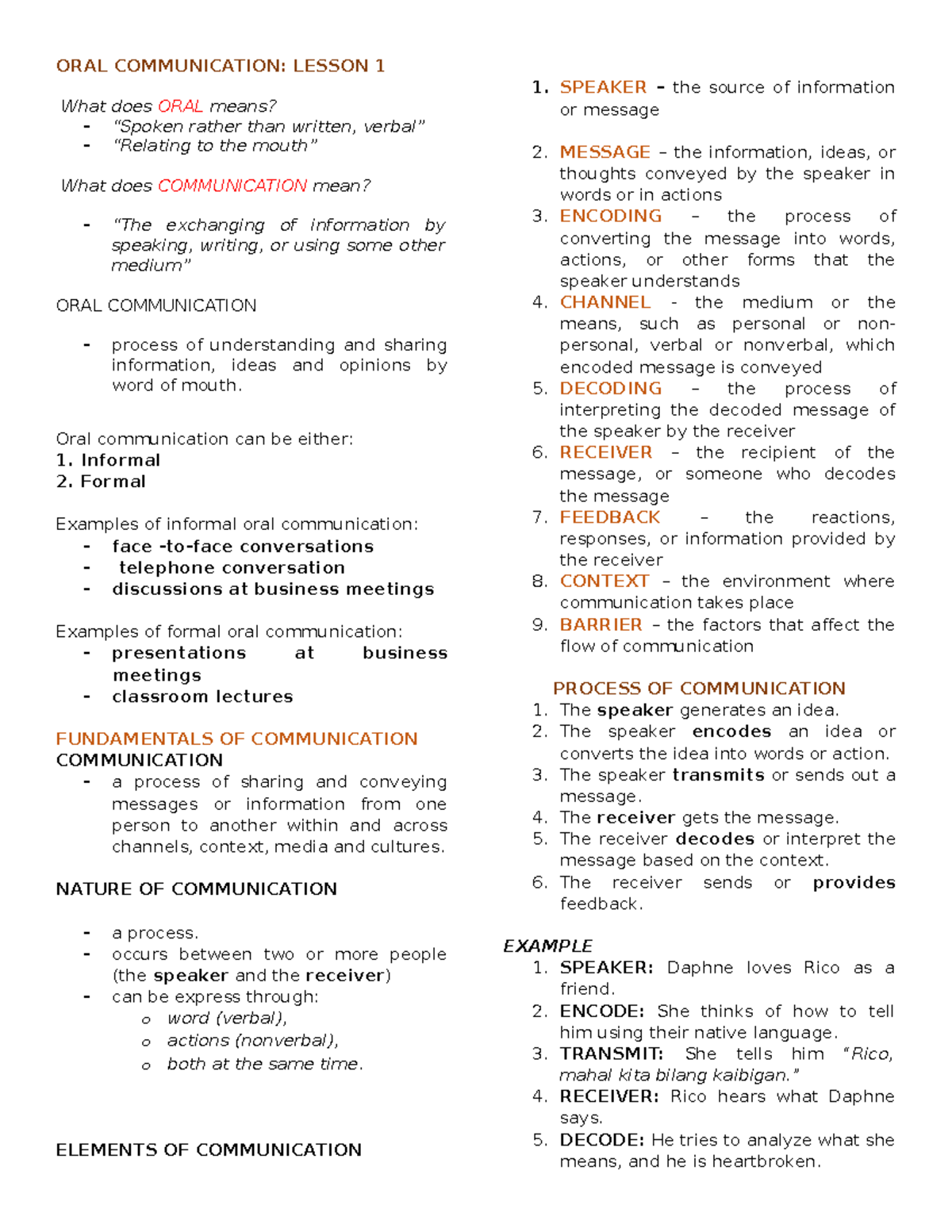 ORAL Communication Lesson 1 - ORAL COMMUNICATION: LESSON 1 What does ...