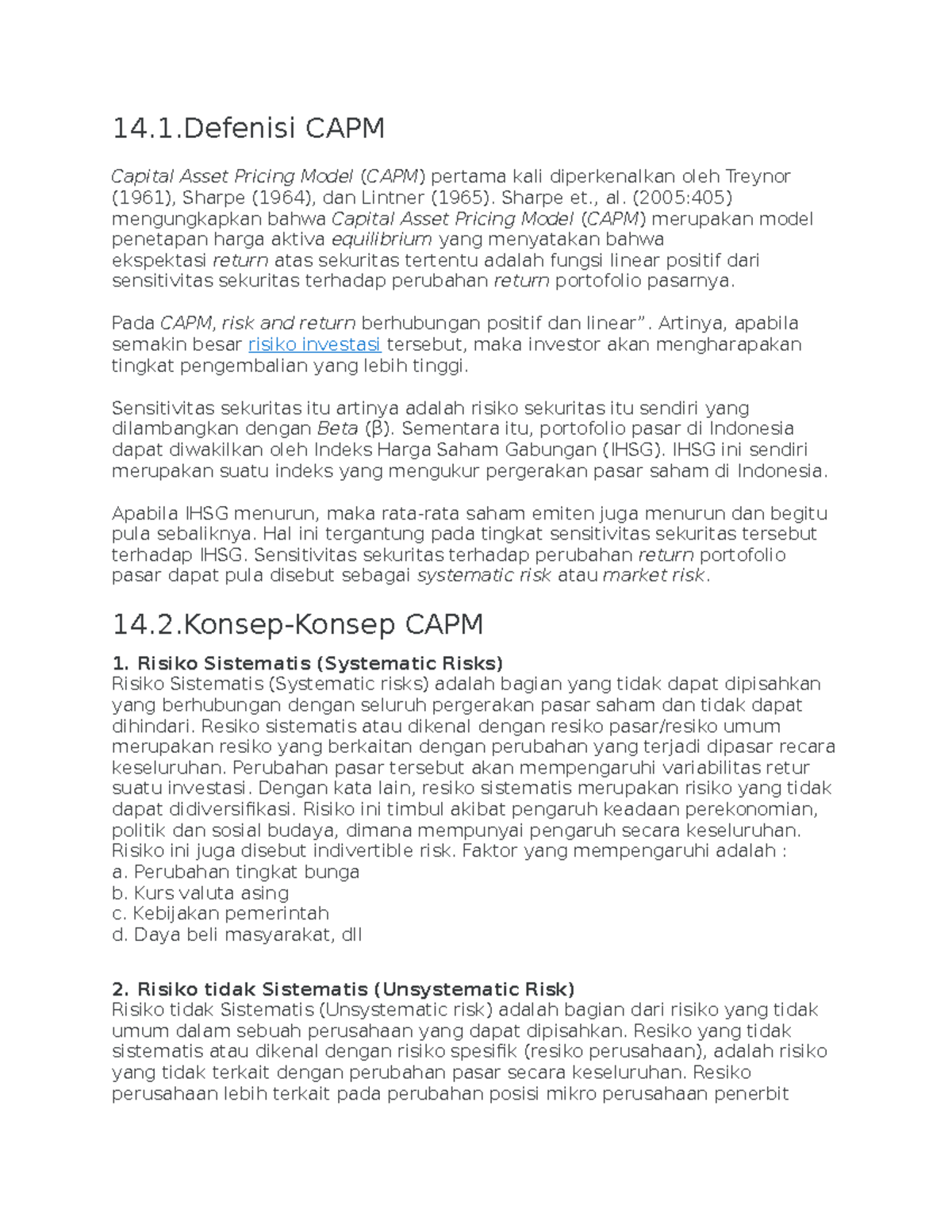Metode CPAM (Capital Asset Pricing Model) - 14.1 CAPM Capital Asset ...