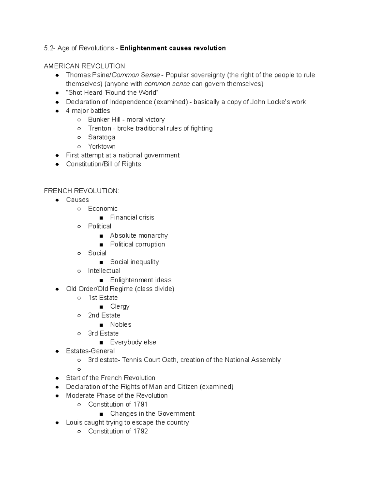 5.2 Revolution Notes - 5- Age of Revolutions - Enlightenment causes ...
