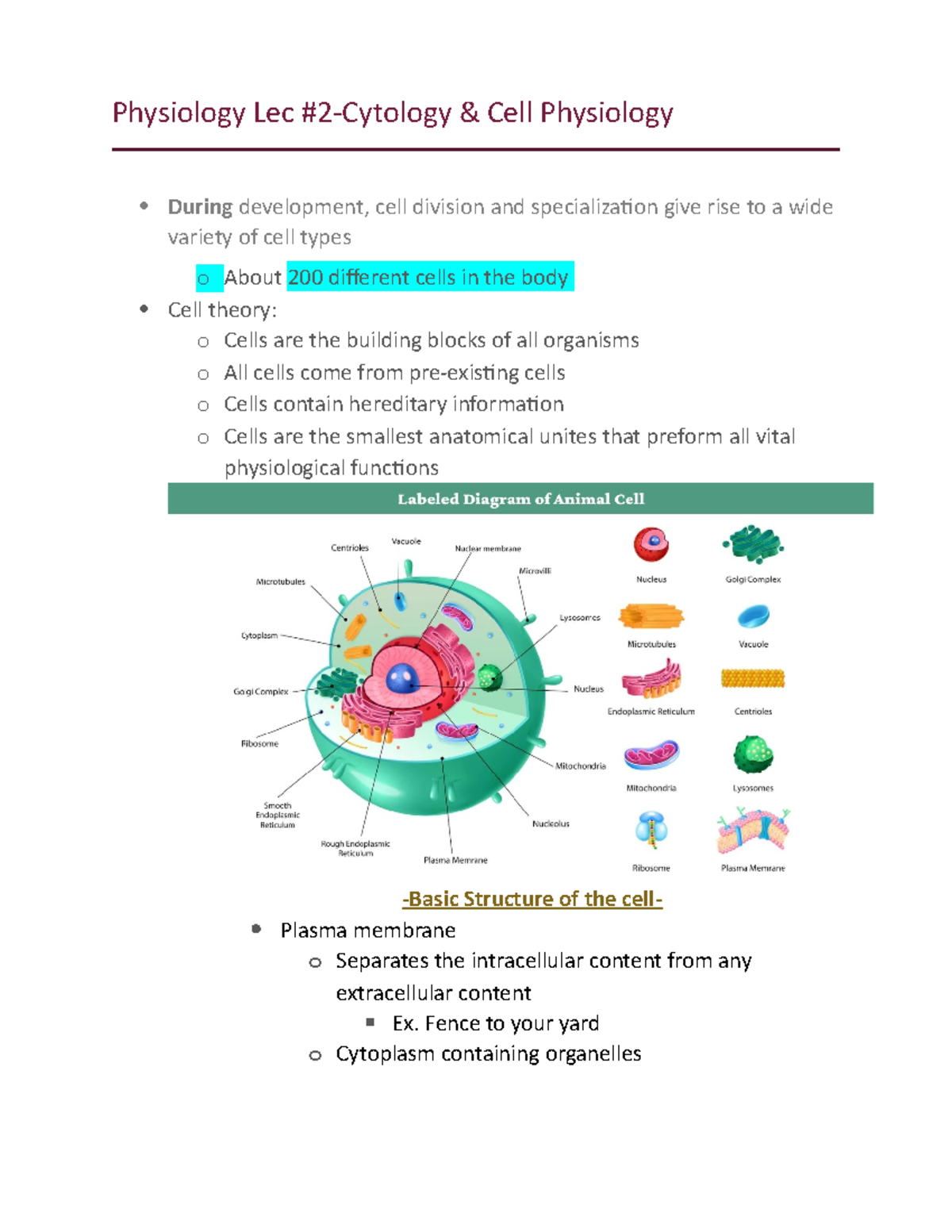 Physiology Lec 2-Cytology and Cell Physiology - Physiology Lec #2 ...