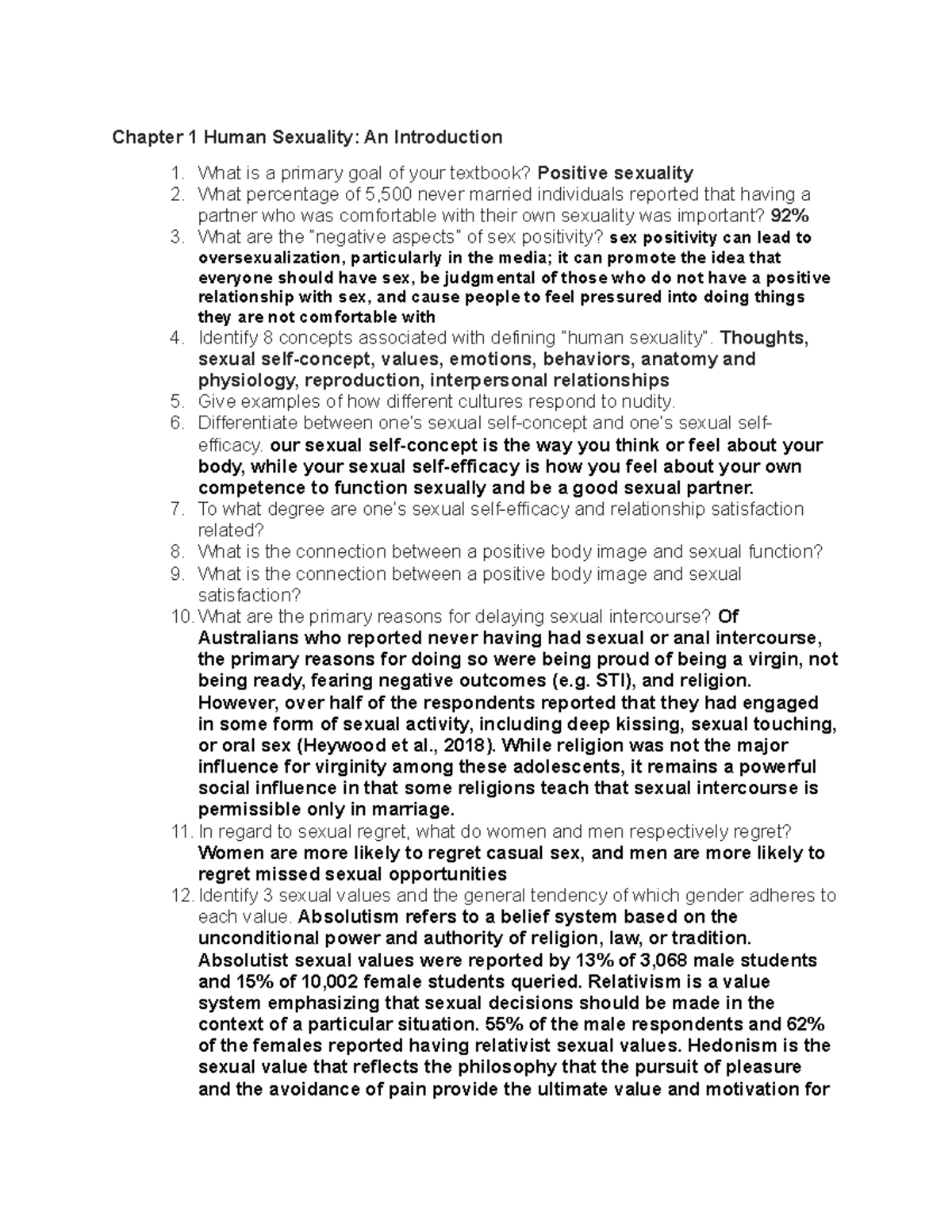 EXAM 1 study guide - Chapter 1 Human Sexuality: An Introduction What is ...