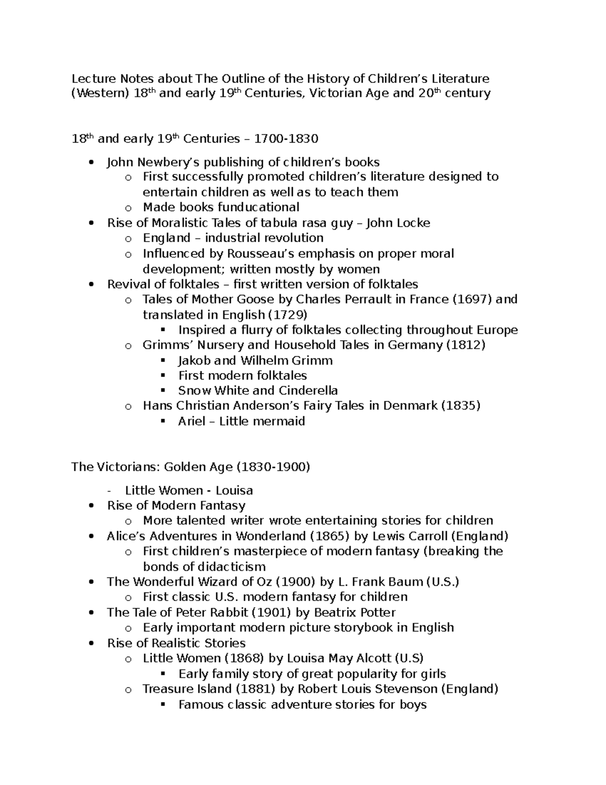 Lecture Notes about The Outline of the History of Children’s Literature ...