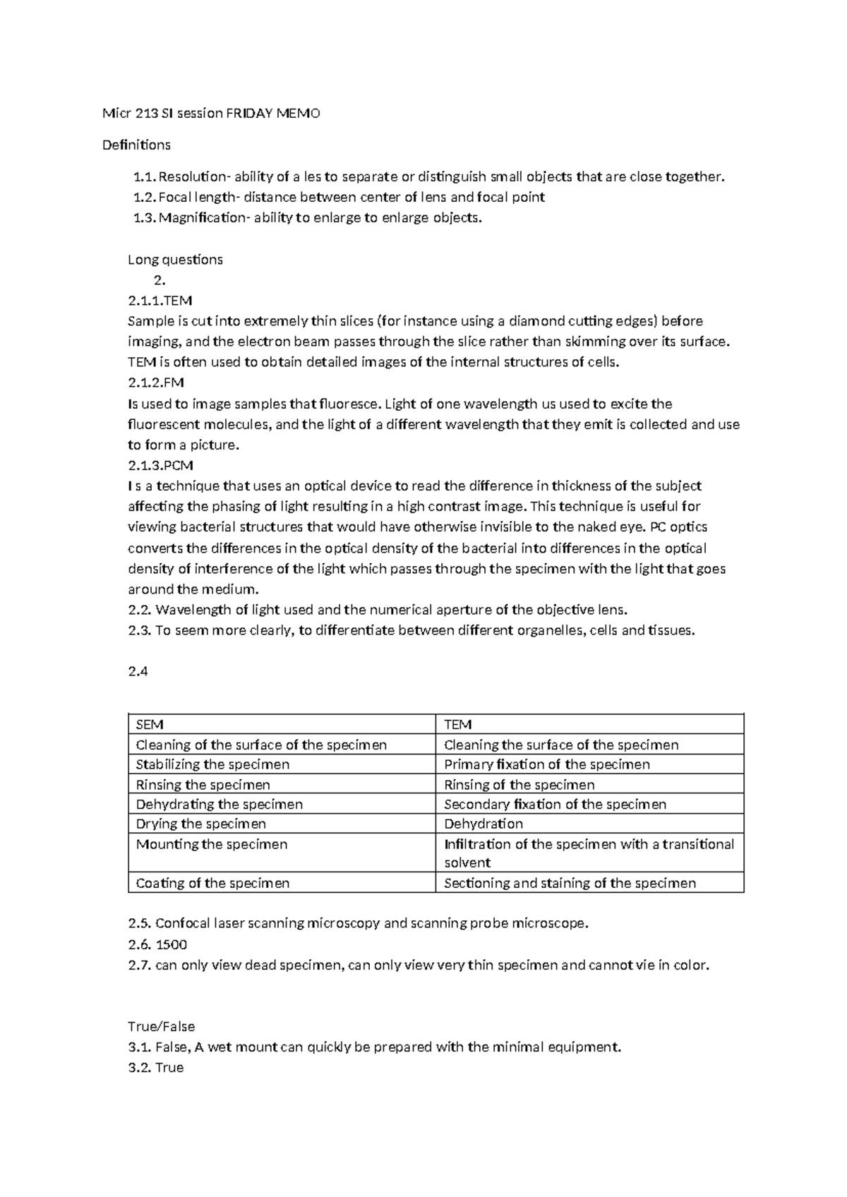 Micr 213 SI session Friday MEMO - Micr 213 SI session FRIDAY MEMO ...