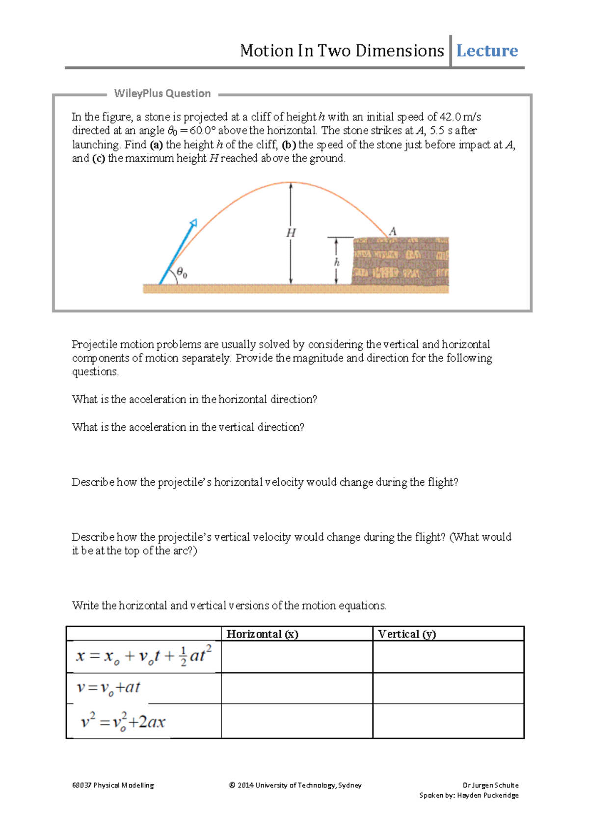 Lecture notes Physical Modelling, lecture Week 2 - Motion In Two ...