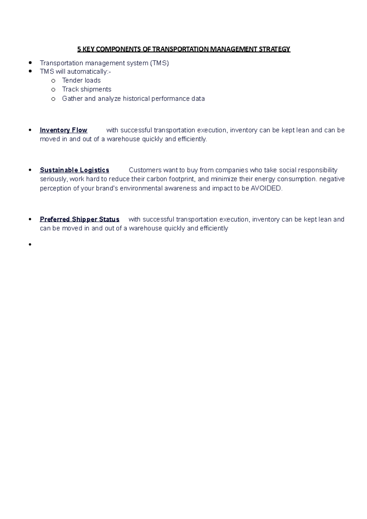 TMS - Notes for Article (on Line) - 5 KEY COMPONENTS OF TRANSPORTATION ...
