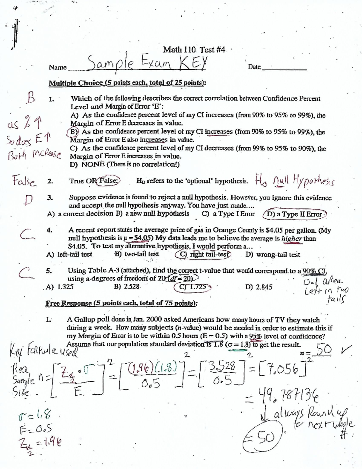 Sample Test 4 Solutions - MATH 110 - Studocu