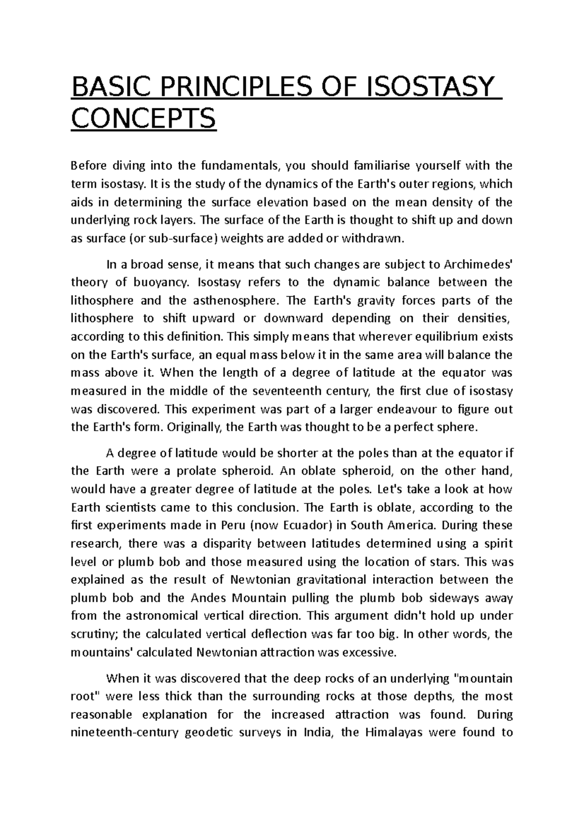 Basic Principles OF Isostasy Concepts - BASIC PRINCIPLES OF ISOSTASY ...