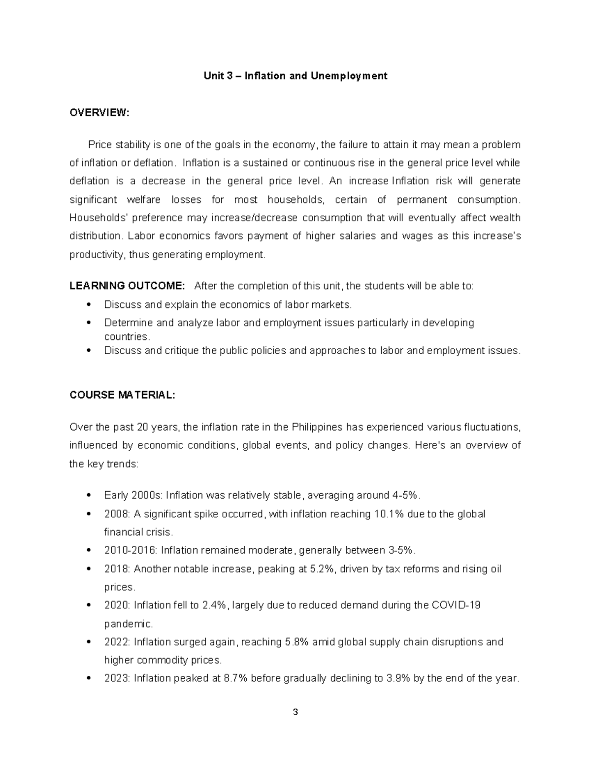 Unit 3 Inflation and Unemployment - Unit 3 – Inflation and Unemployment ...