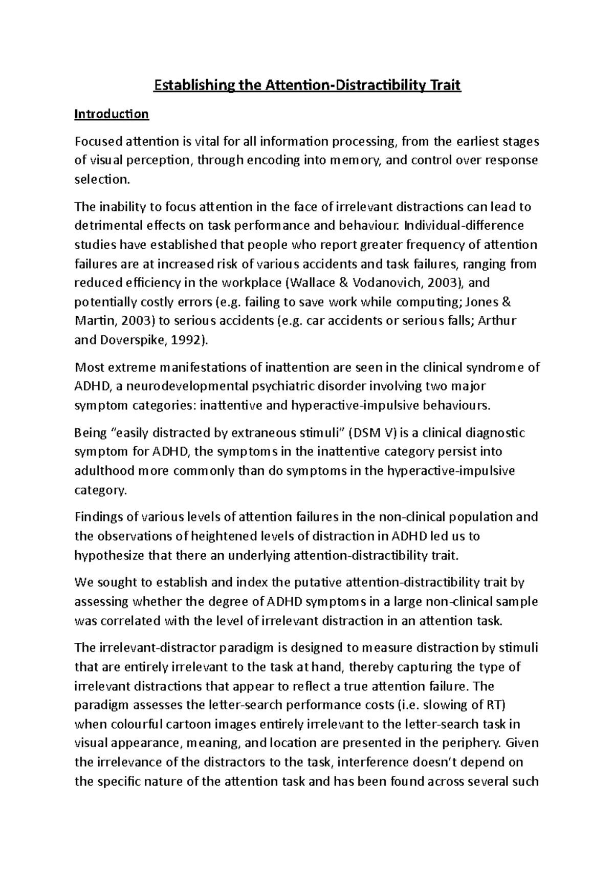 Establishing the Attention-Distractibility Trait reading - Establishing ...