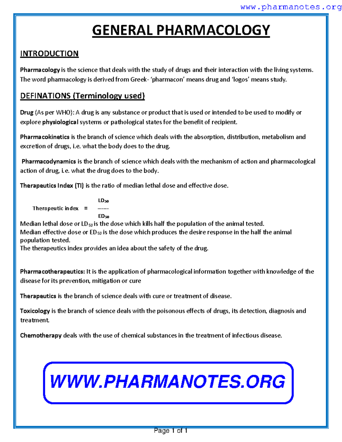 1 General Pharmacology Introduction - GENERAL PHARMACOLOGY INTRODUCTION ...