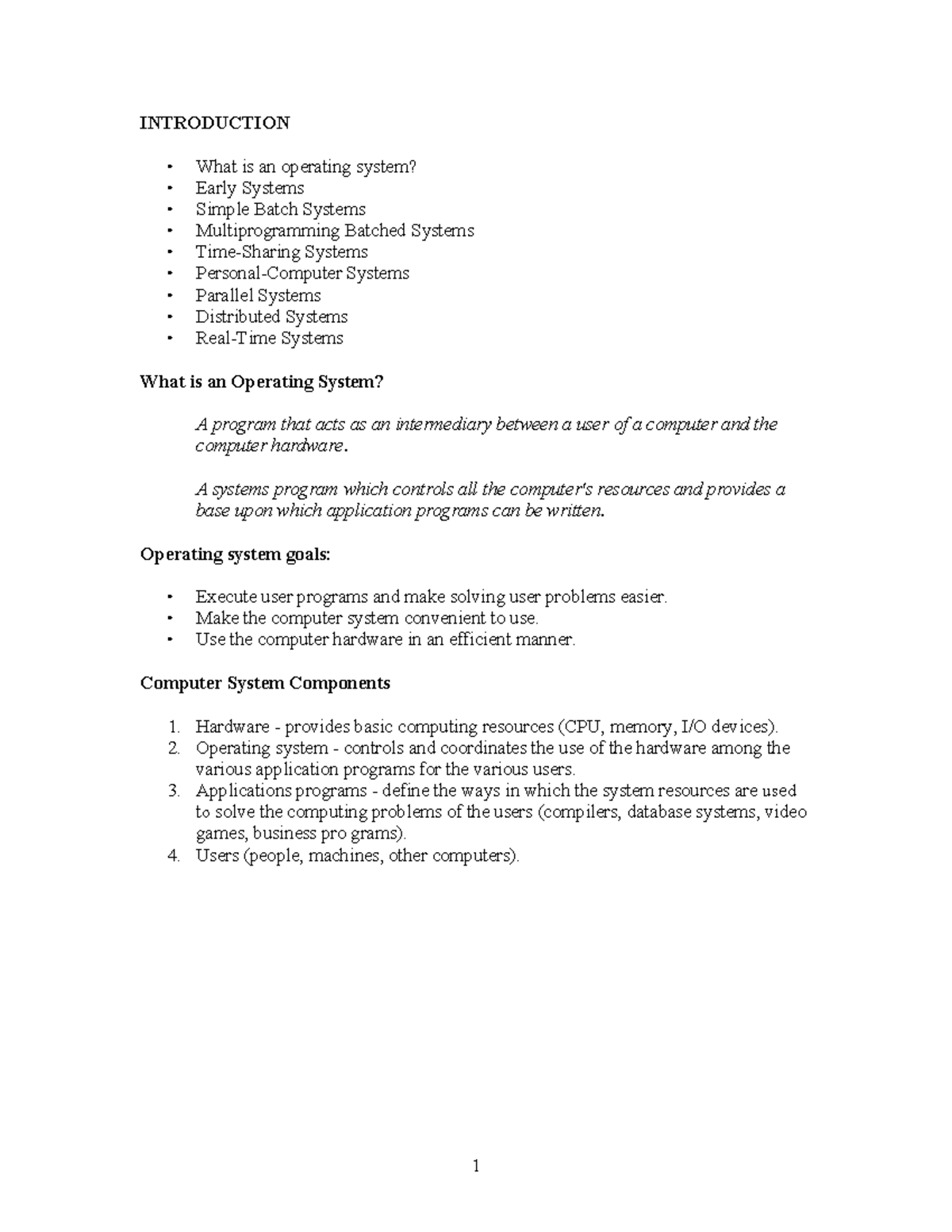 Chapter 1 - good lecture note - INTRODUCTION What is an operating ...