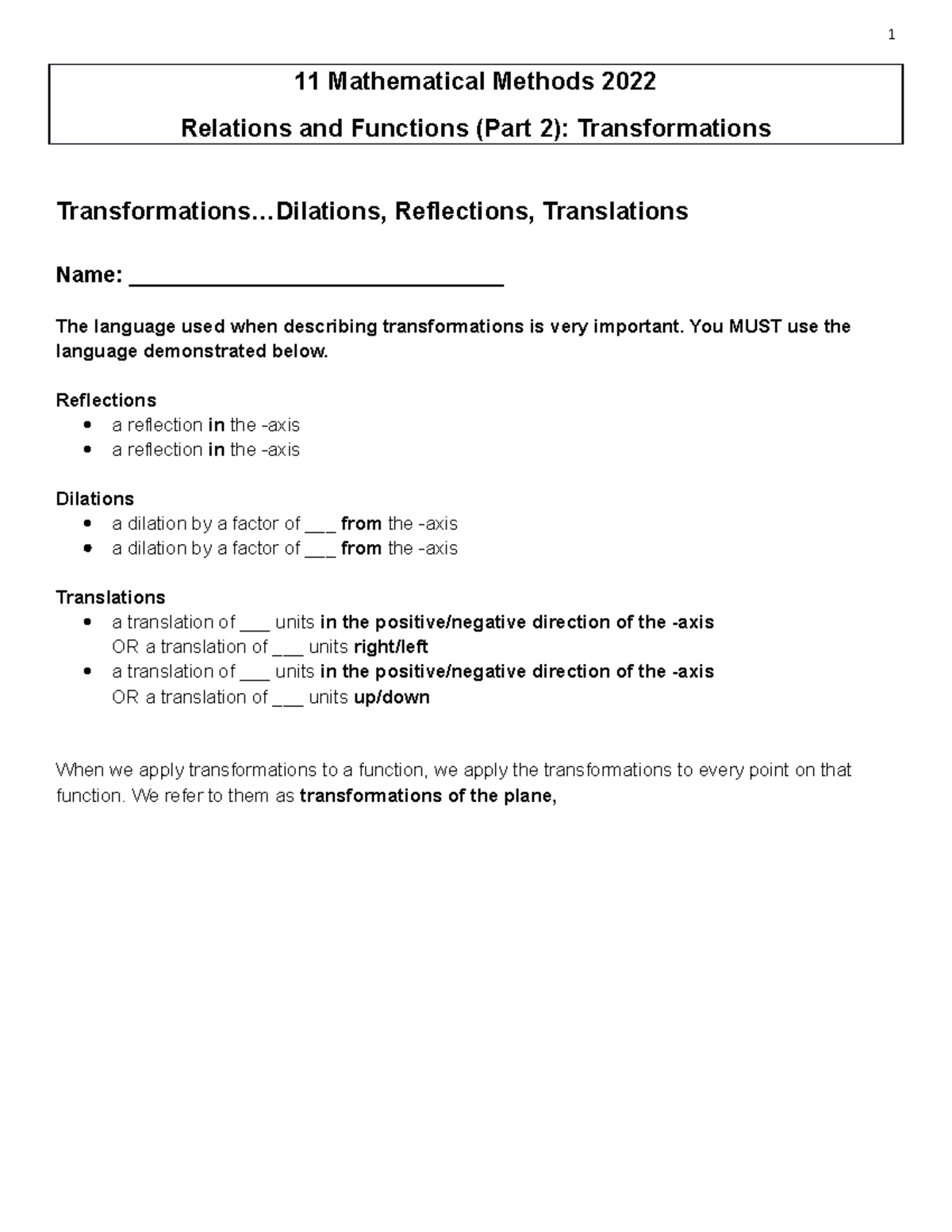 11MM Transformations 2022 - 11 Mathematical Methods 2022 Relations and ...