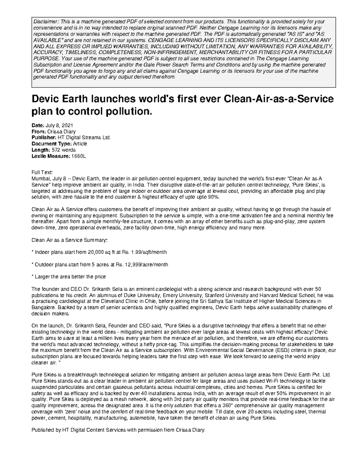 Devic Earth launches worlds fi - Disclaimer: This is a machine ...