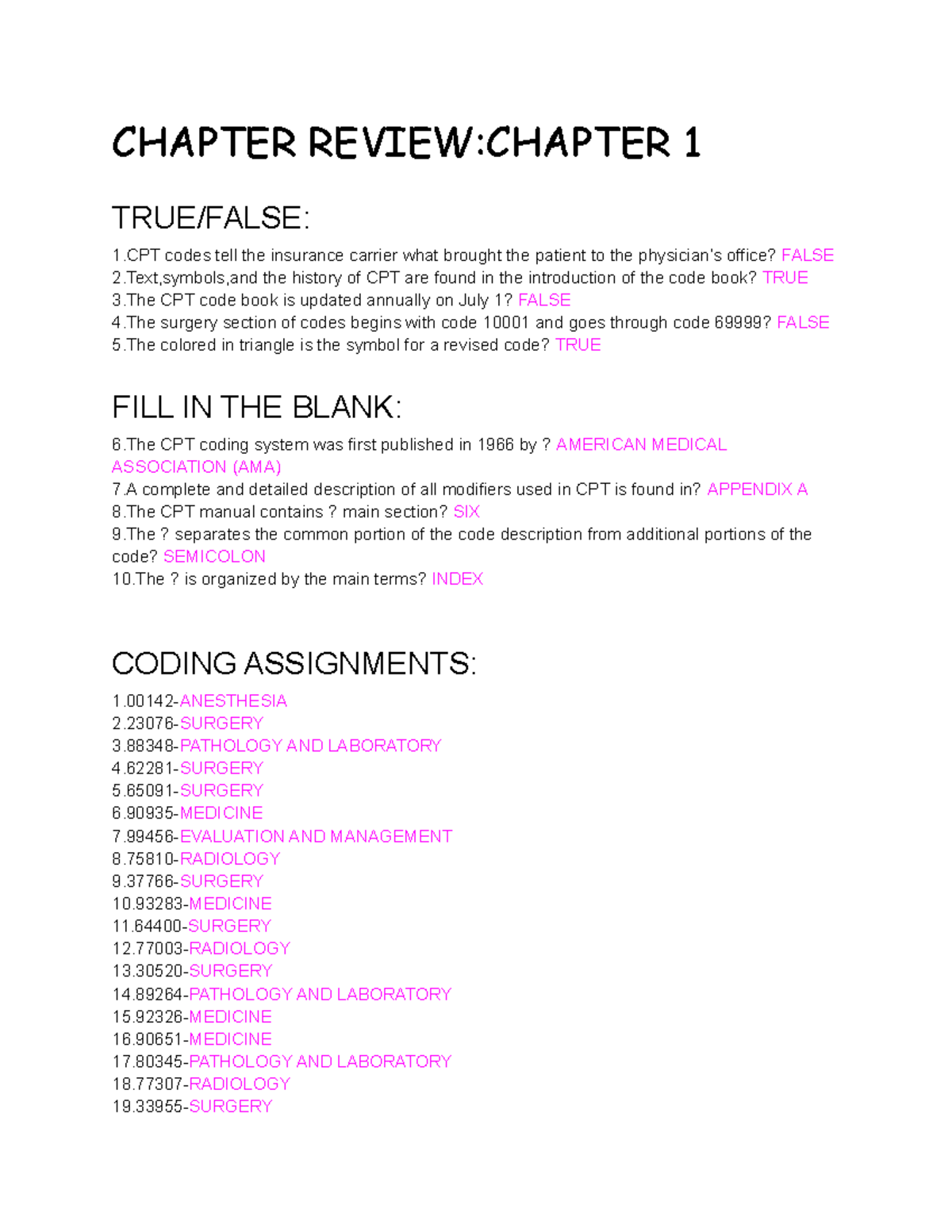 Chapter 1 Review Hit 211 Chapter Reviewchapter 1 Truefalse 1 Codes Tell The Insurance 