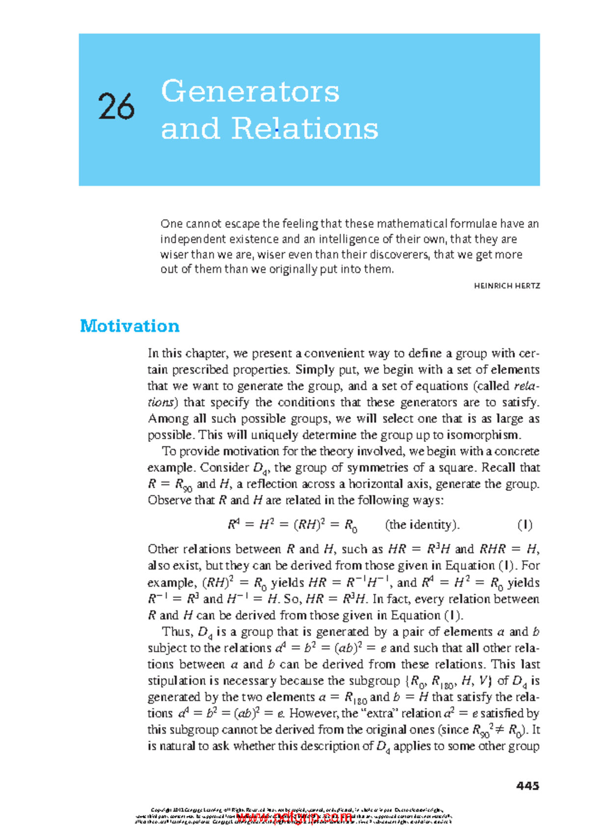 Contemporary Abstract Algebra 28 - 445 Generators and Relations One ...