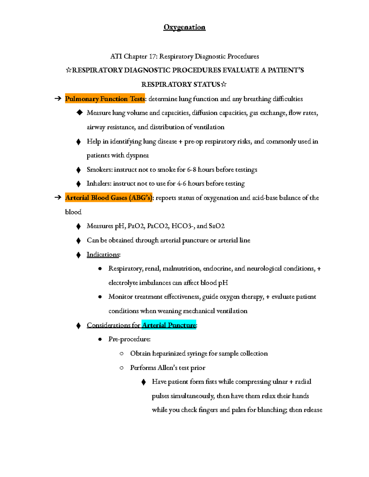 N120 Oxygenation, TB, - Oxygenation ATI Chapter 17: Respiratory ...