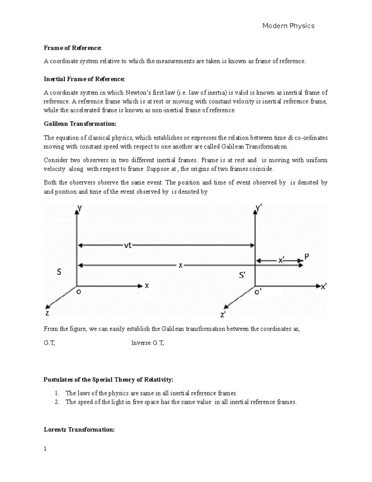 Modern Physics - SHEETS ARE IMPORTANT - Frame of Reference: A ...