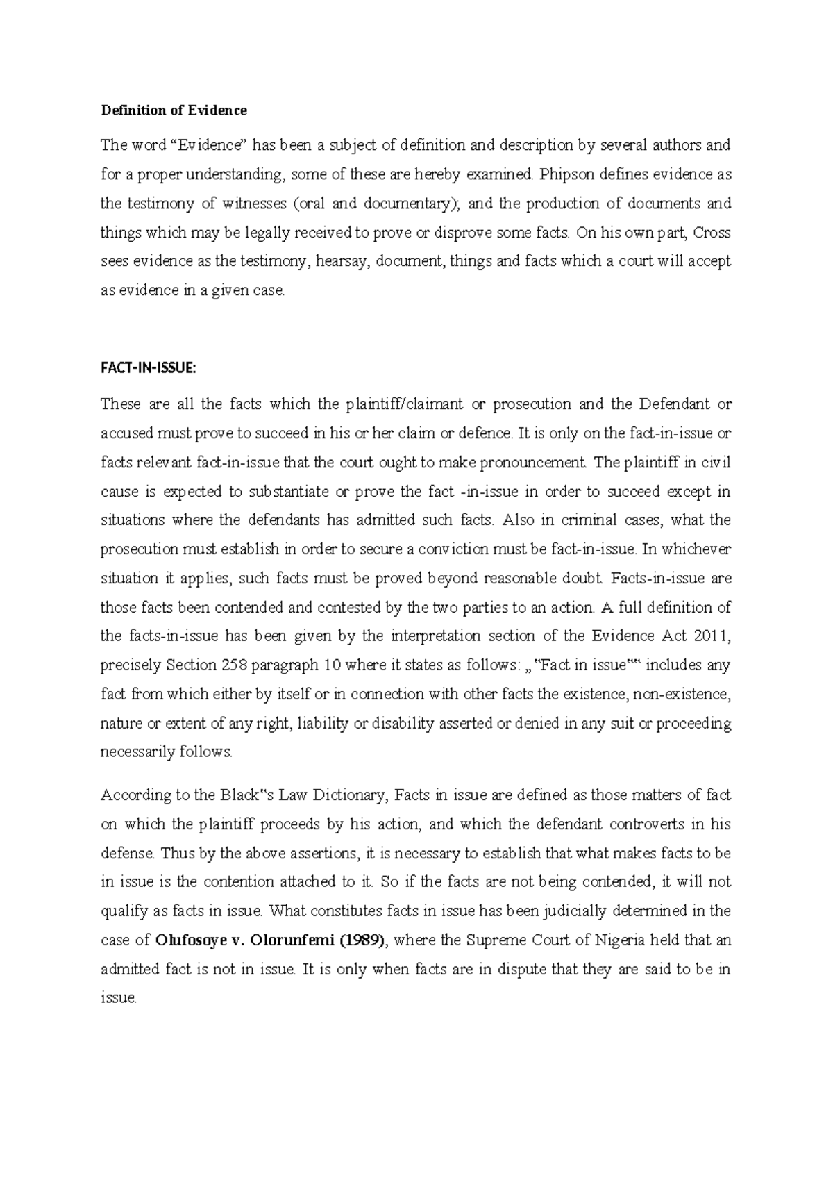 001 Evidence - read though - Definition of Evidence The word “Evidence ...