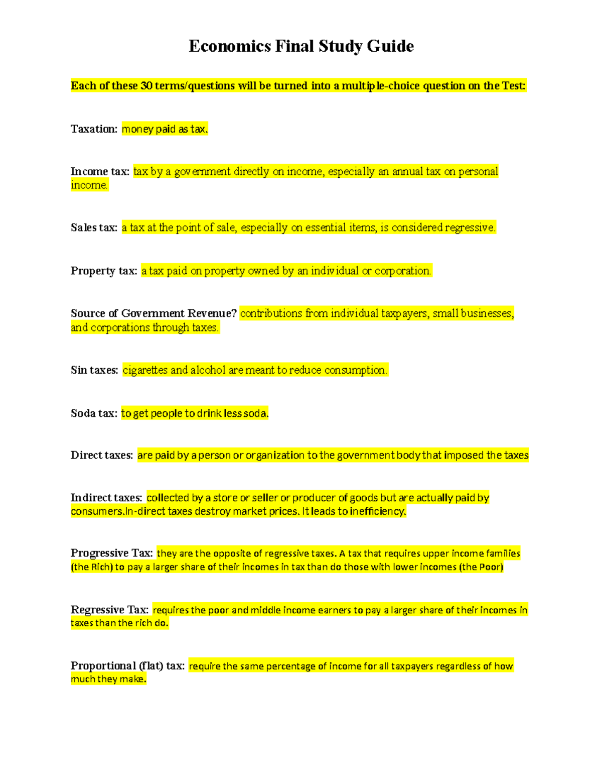 Econ Final Study Guide FALL 2022 - Each of these 30 terms/questions ...