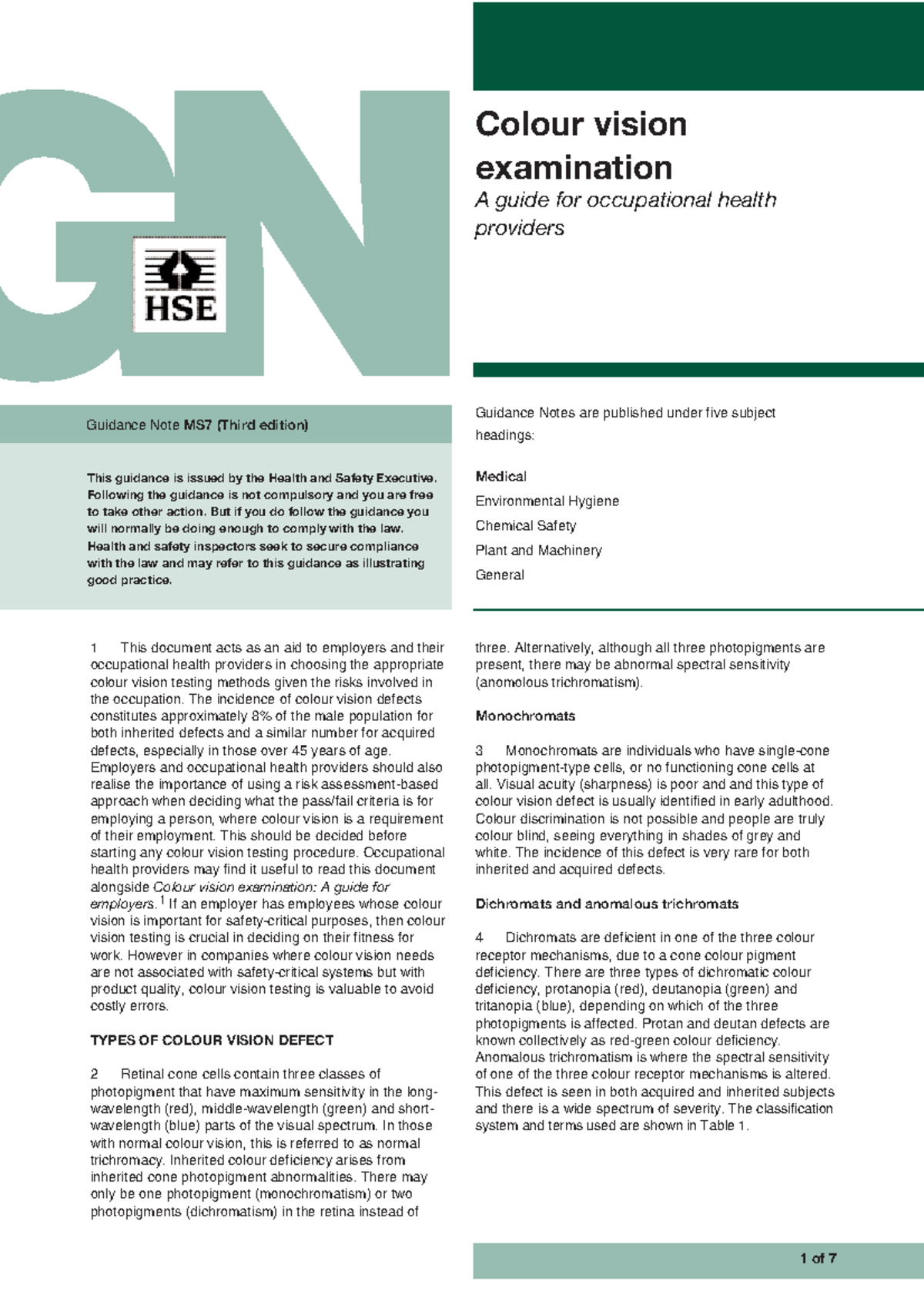 Colour-Vision-Examination - N Guidance Note MS7 (Third edition) This ...