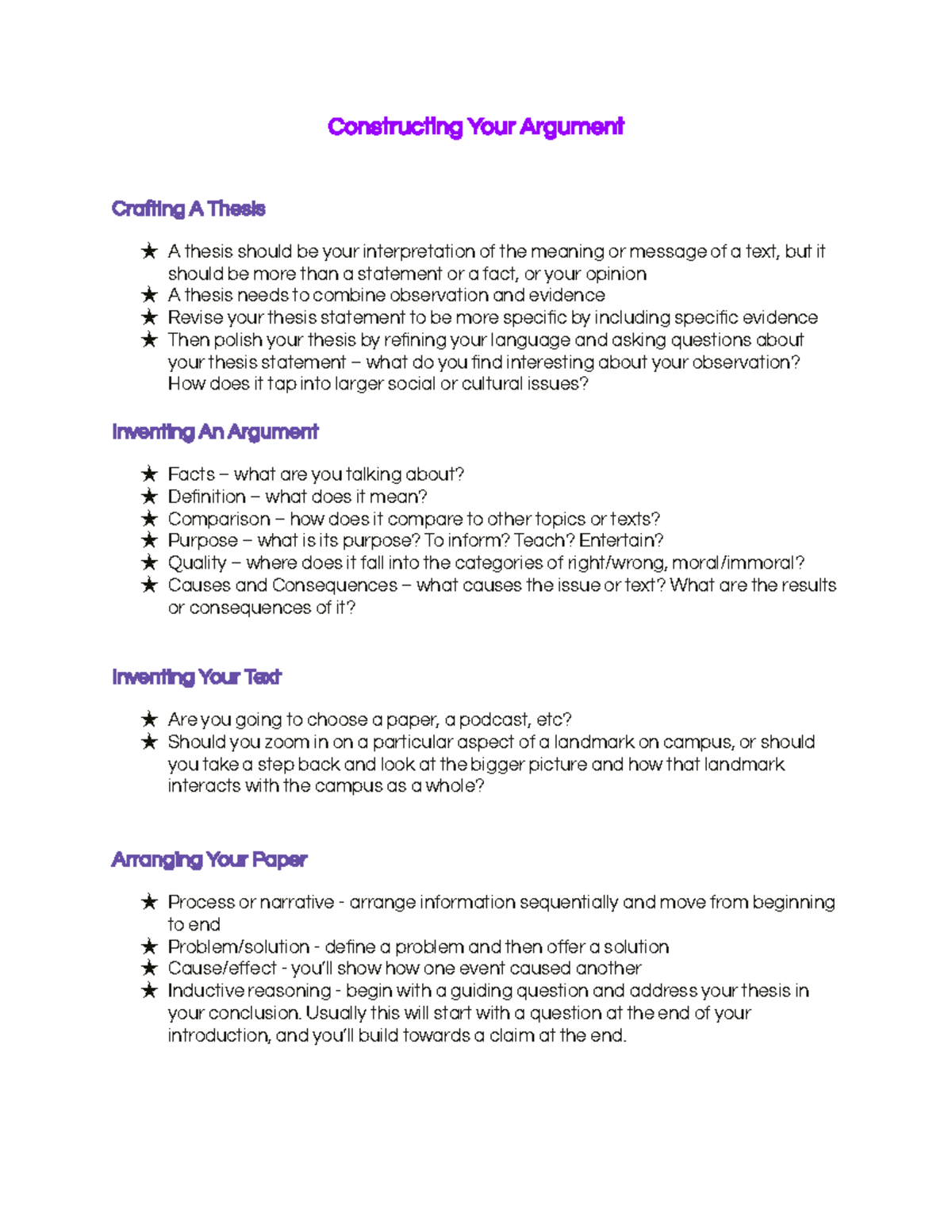 Constructing Your Argument Notes - Constructing Your Argument Crafting ...