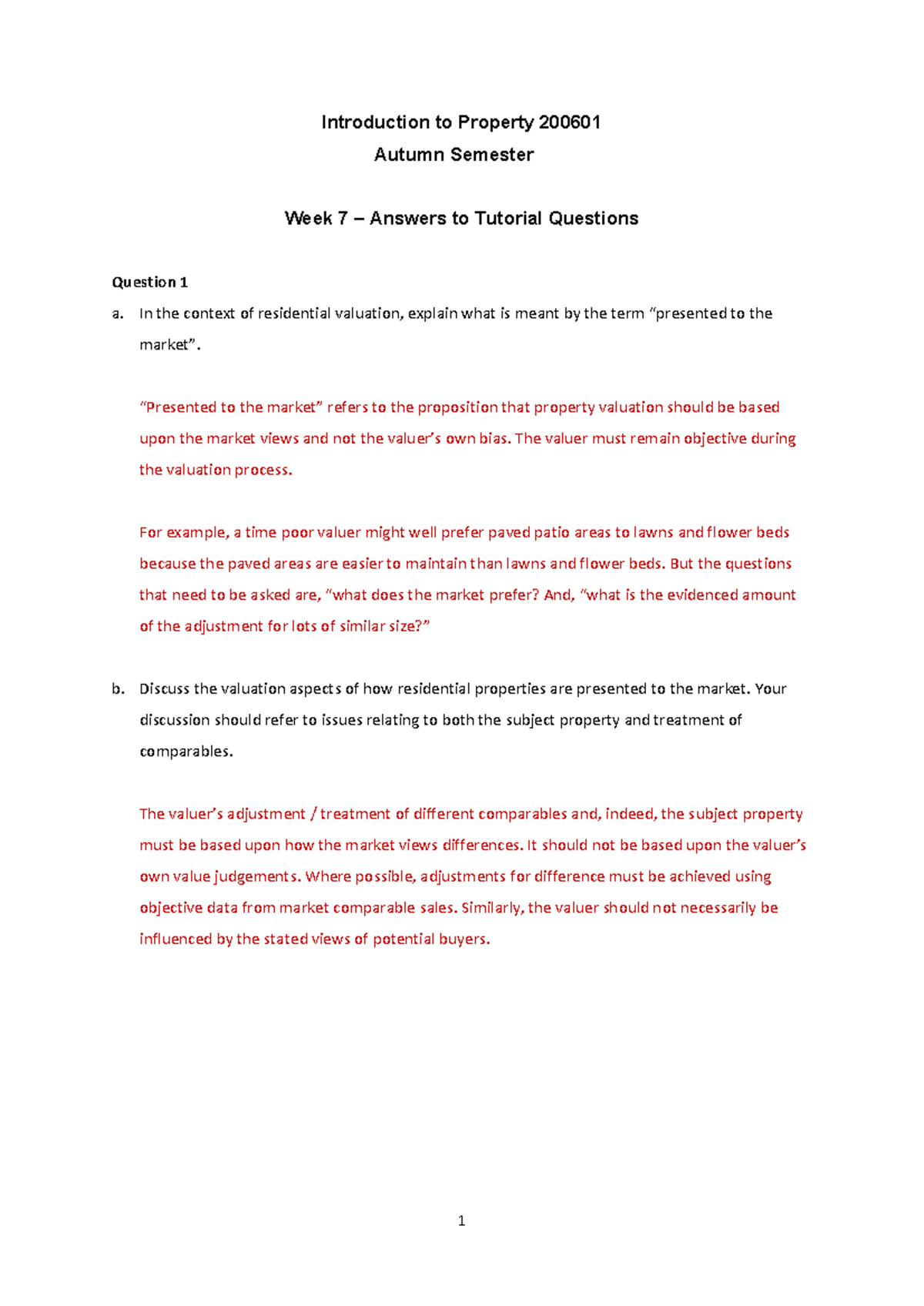 Week 9 Tutorial Questions - Introduction to Property 200601 Autumn Semester Week 7 – Answers to ...