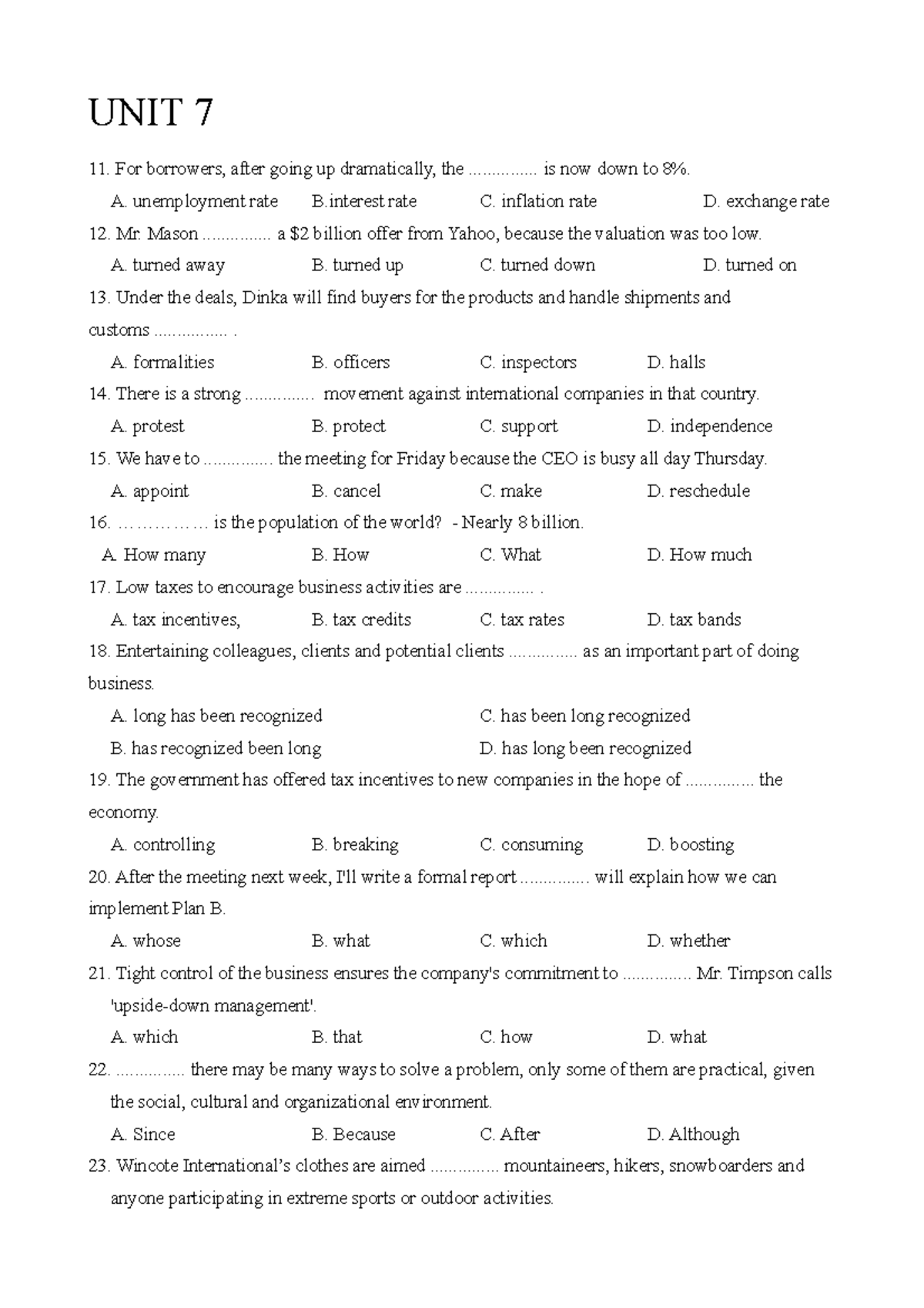 EOU - TA HP2 - UNIT 7 For borrowers, after going up dramatically, the ...