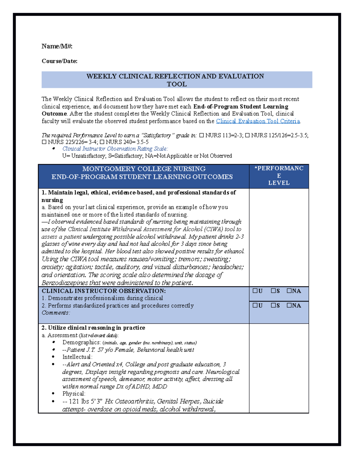 Weekly Clinical Reflection AND Evaluation TOOL Final Version-3 copy ...