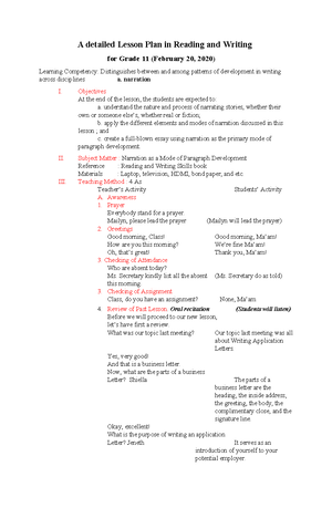 A Semi-detailed Lesson Plan in Reading & Writing - A Semi – detailed ...