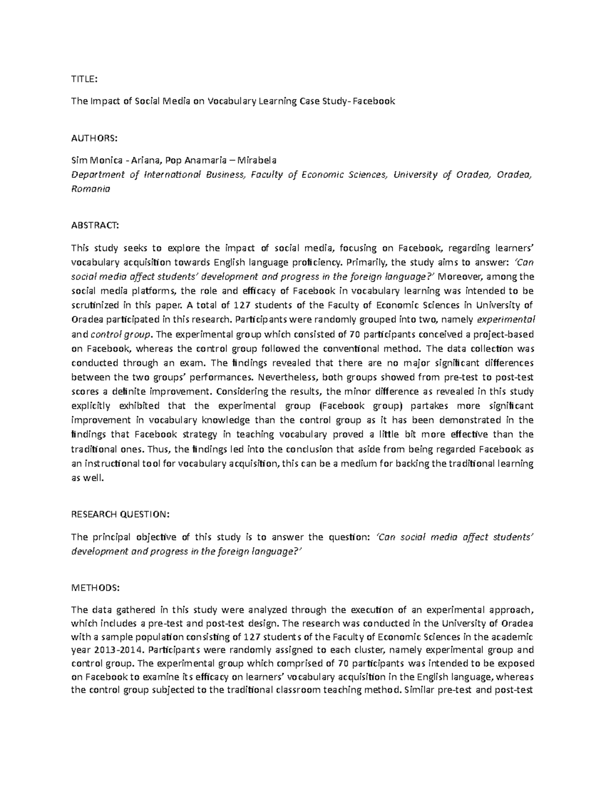 Mendeley-8 - MENDELEY - TITLE: The Impact of Social Media on Vocabulary ...