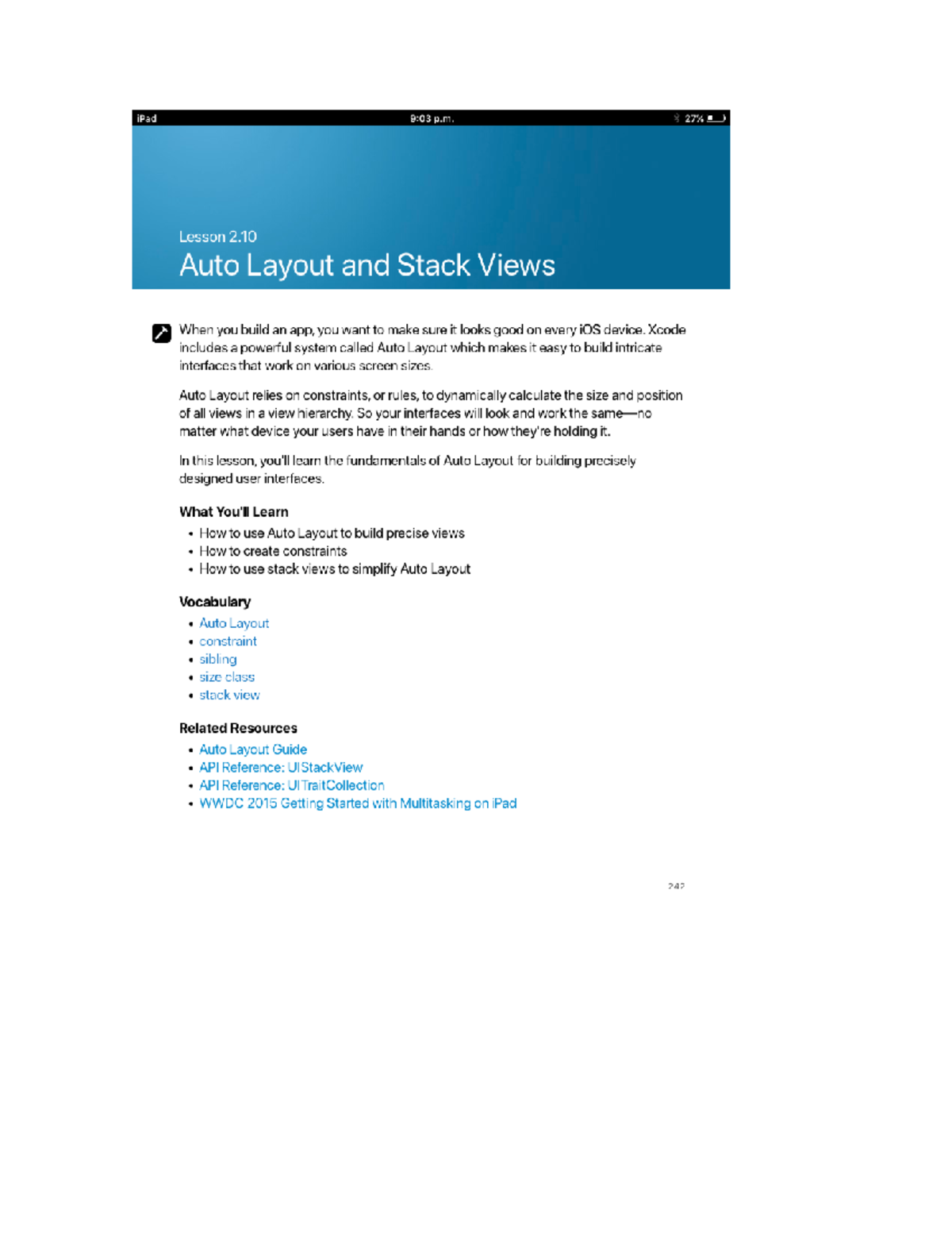Lesson 2.10 Auto Layout and Stack Views - Aplicaciones moviles y en la nube - Studocu