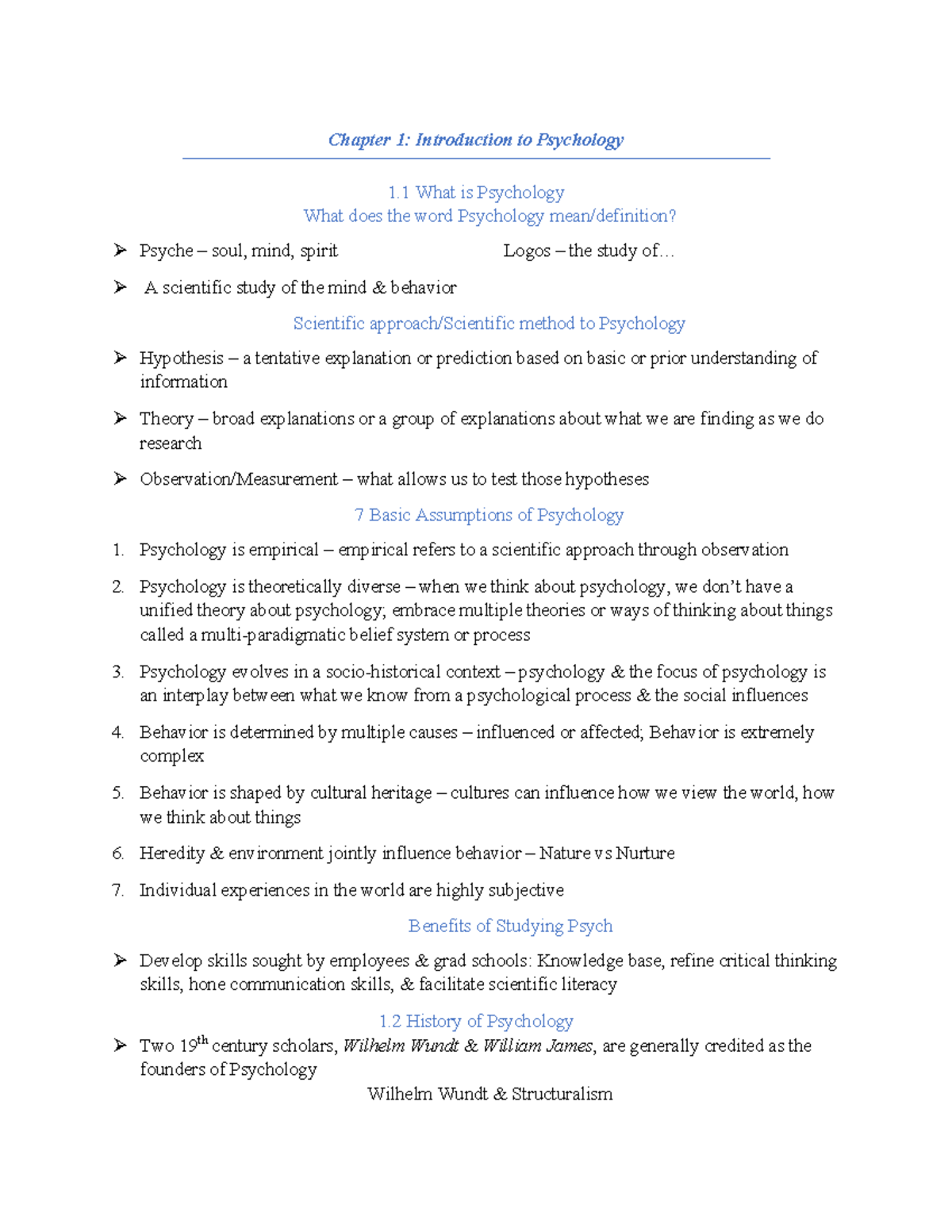 Intro to Psychology - Chapter 1: Introduction to Psychology 1 What is ...